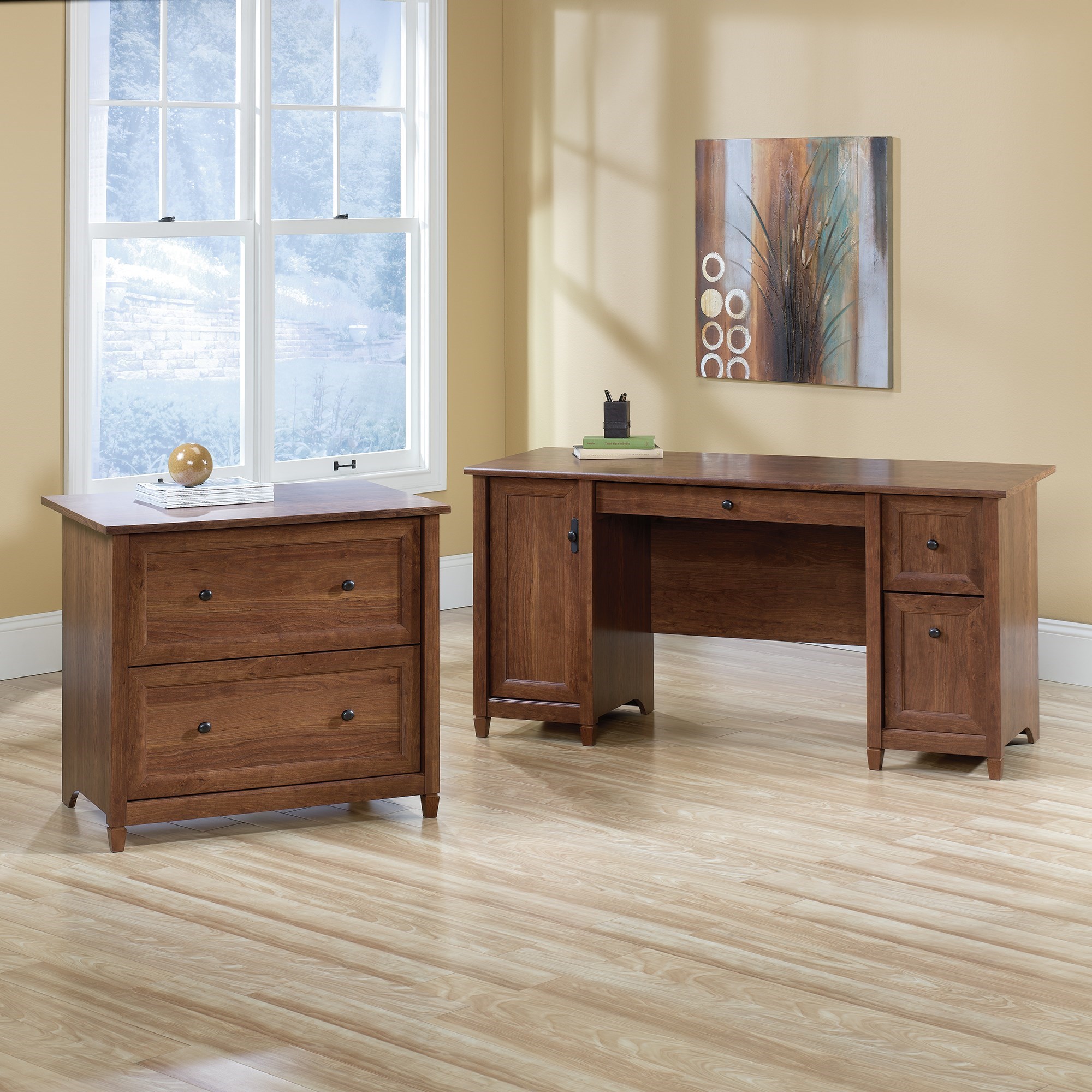 Sauder edge water executive desk auburn cherry store